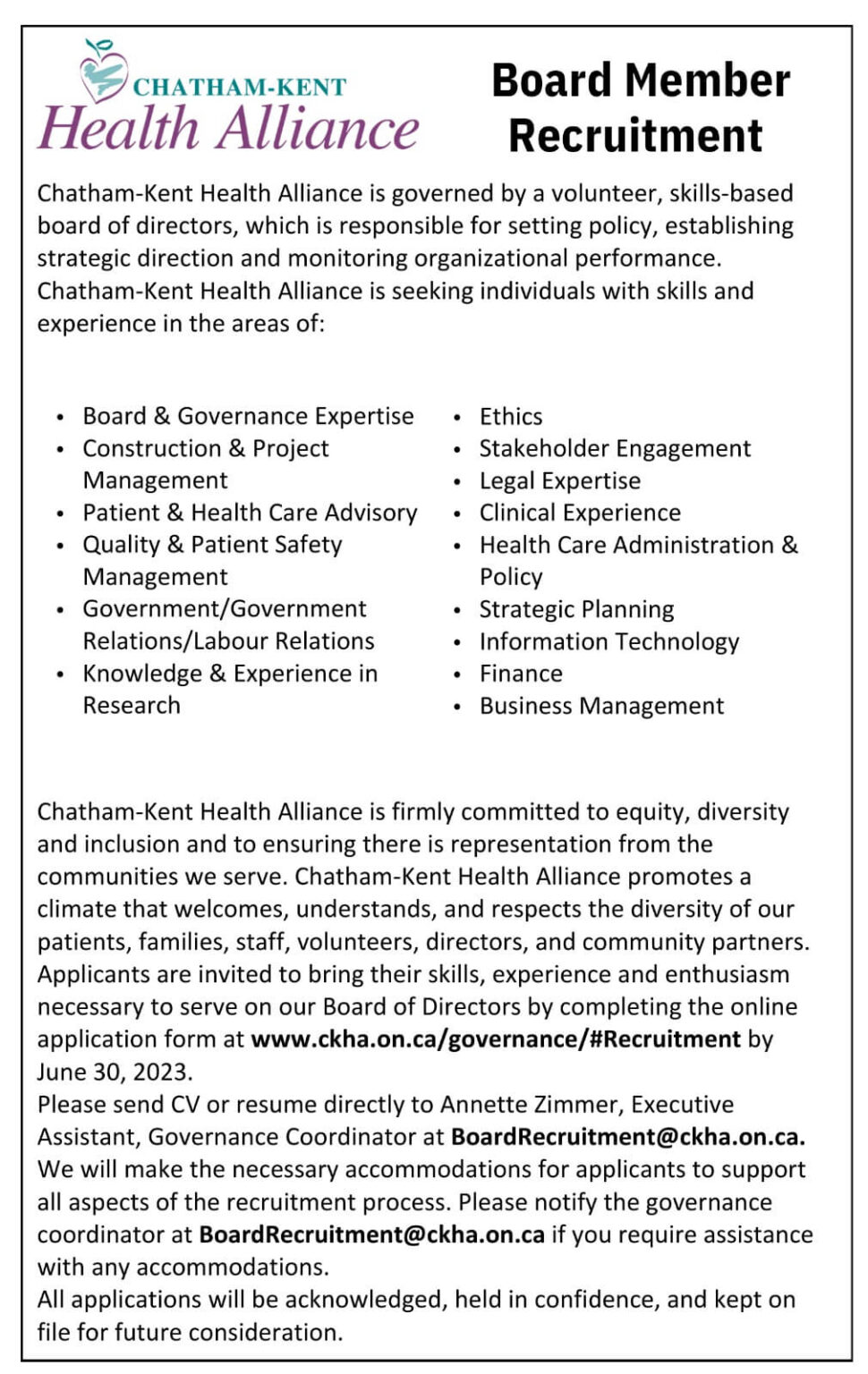 Chatham-Kent Health Alliance is Recruiting Board Members – The Tilbury ...